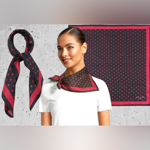 kate spade | Accessories | Nwt Kate Spade Mini Hearts Silk Bandana ...